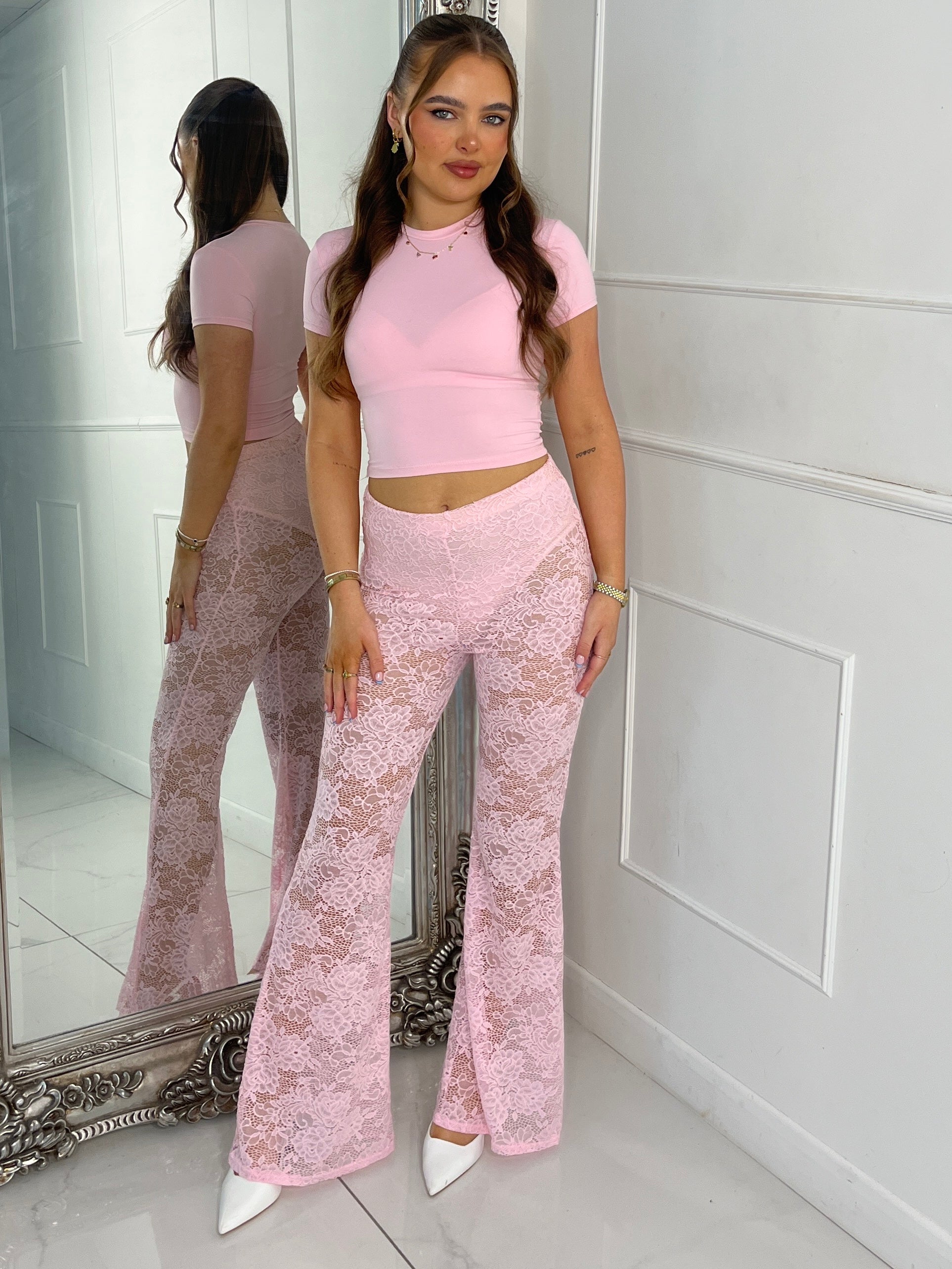 Built In Baby Pink Knicker Underlayer Lace Flares - Baby Pink