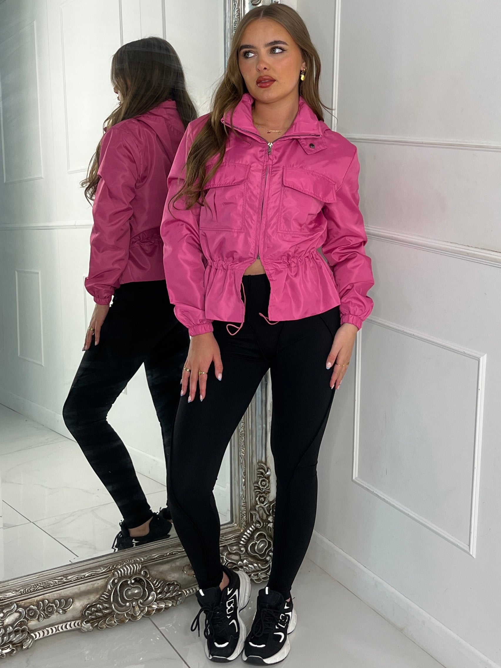 Utility Pocket Front Windbreaker - Hot Pink
